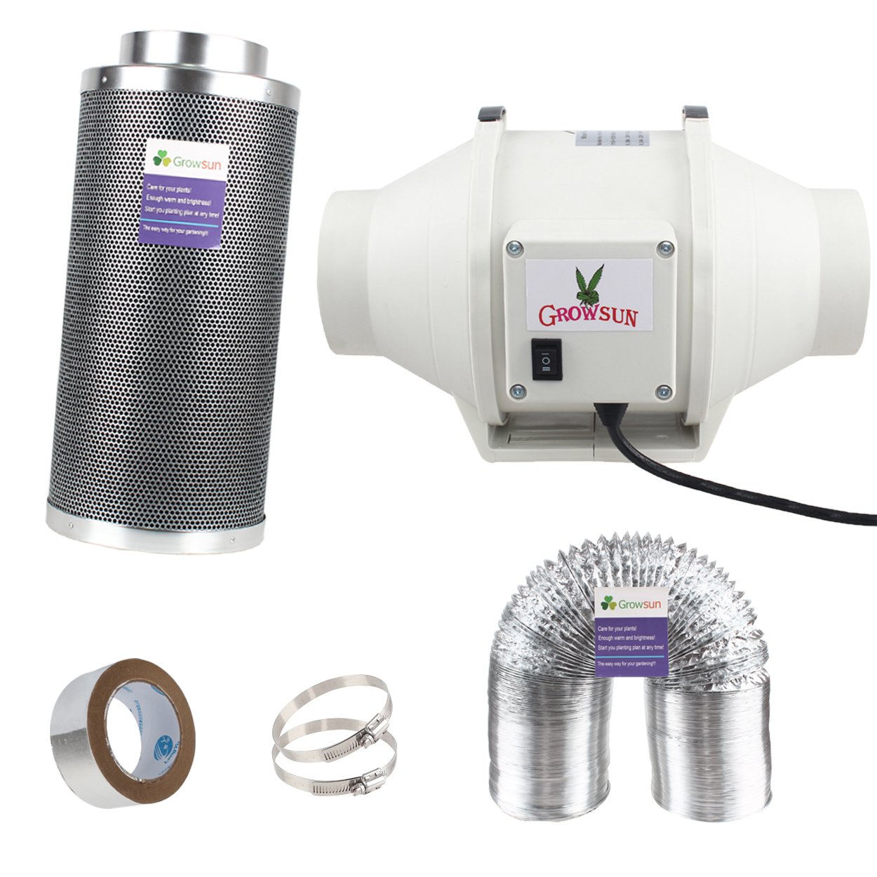 Buy Growsun 6 inch Duct Fan Exhaust Kit Carbon Filter Fan Combo with 25 ...