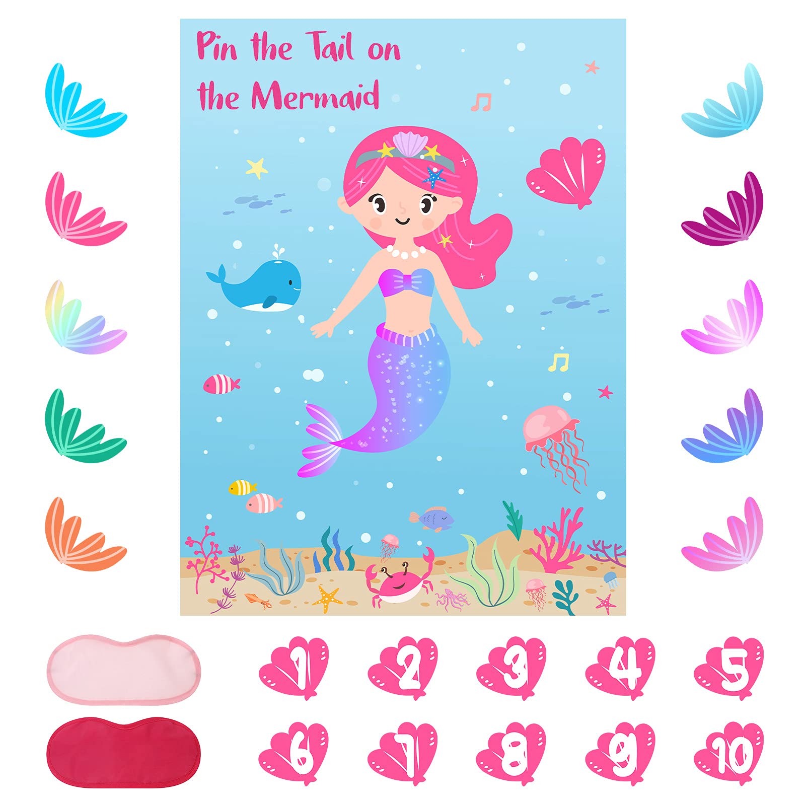 Buy Rosavida Pin The Tail on The Mermaid Fun Party Game for Kids with ...