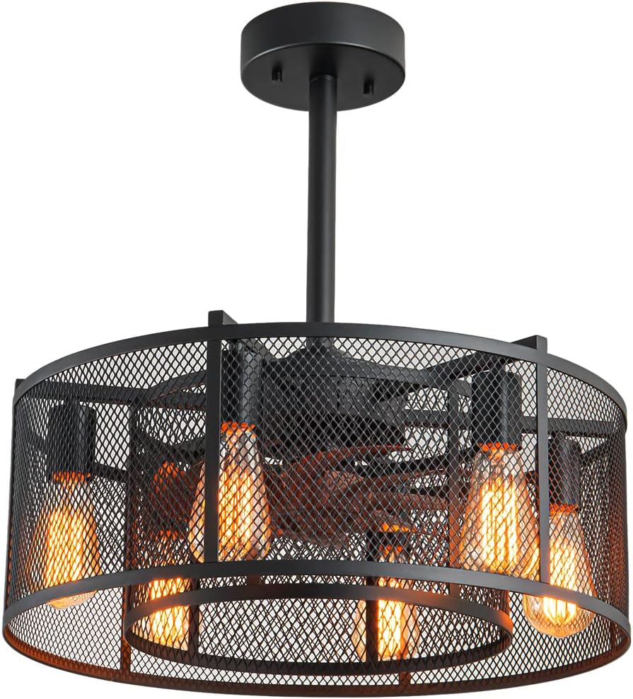 OUVR Caged Ceiling Fan with Light Farmhouse Flush Mount Ceiling Fans ...