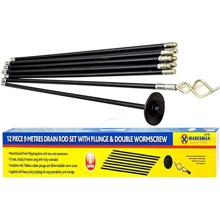 12 Piece Locking Drain Rod Kit - 10x 920mm Flexible Interlocking Rods ...