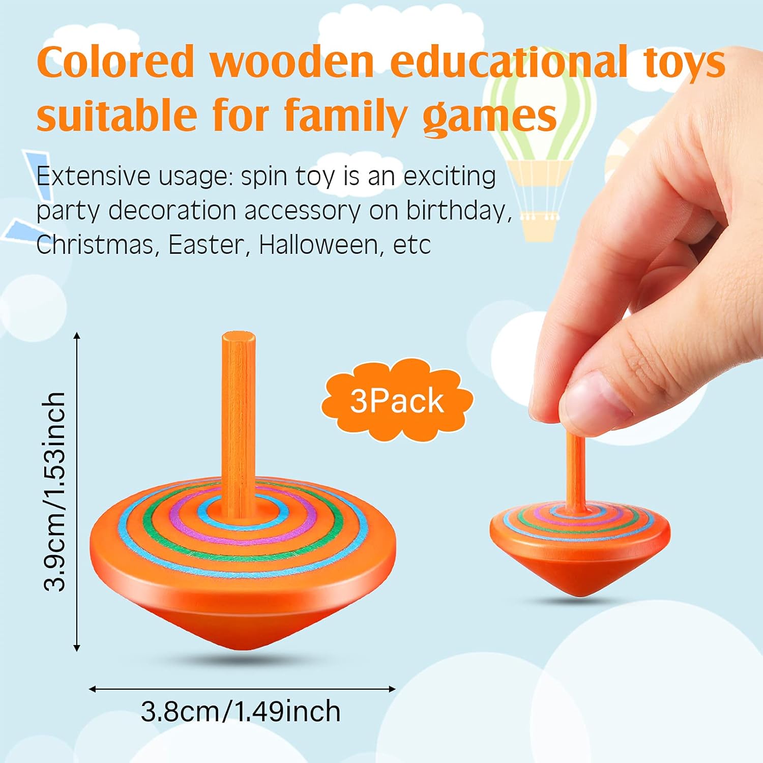 3 Pieces Wooden Spinning Toy Wooden Flat Spinning Tops Hand Spinning ...