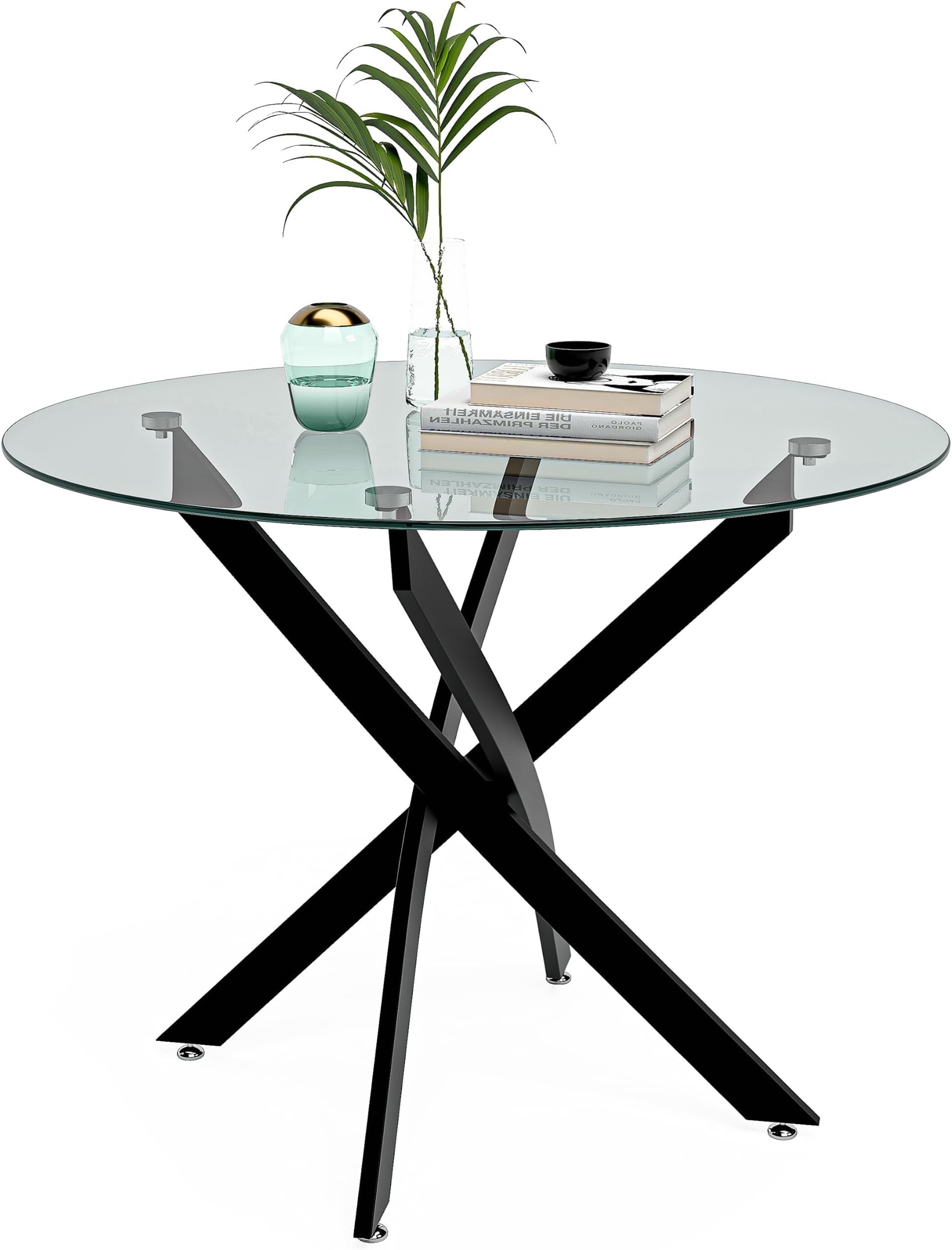 Panana Clean Glass Round Dining Table With Metal Legs Modern Kitchen ...