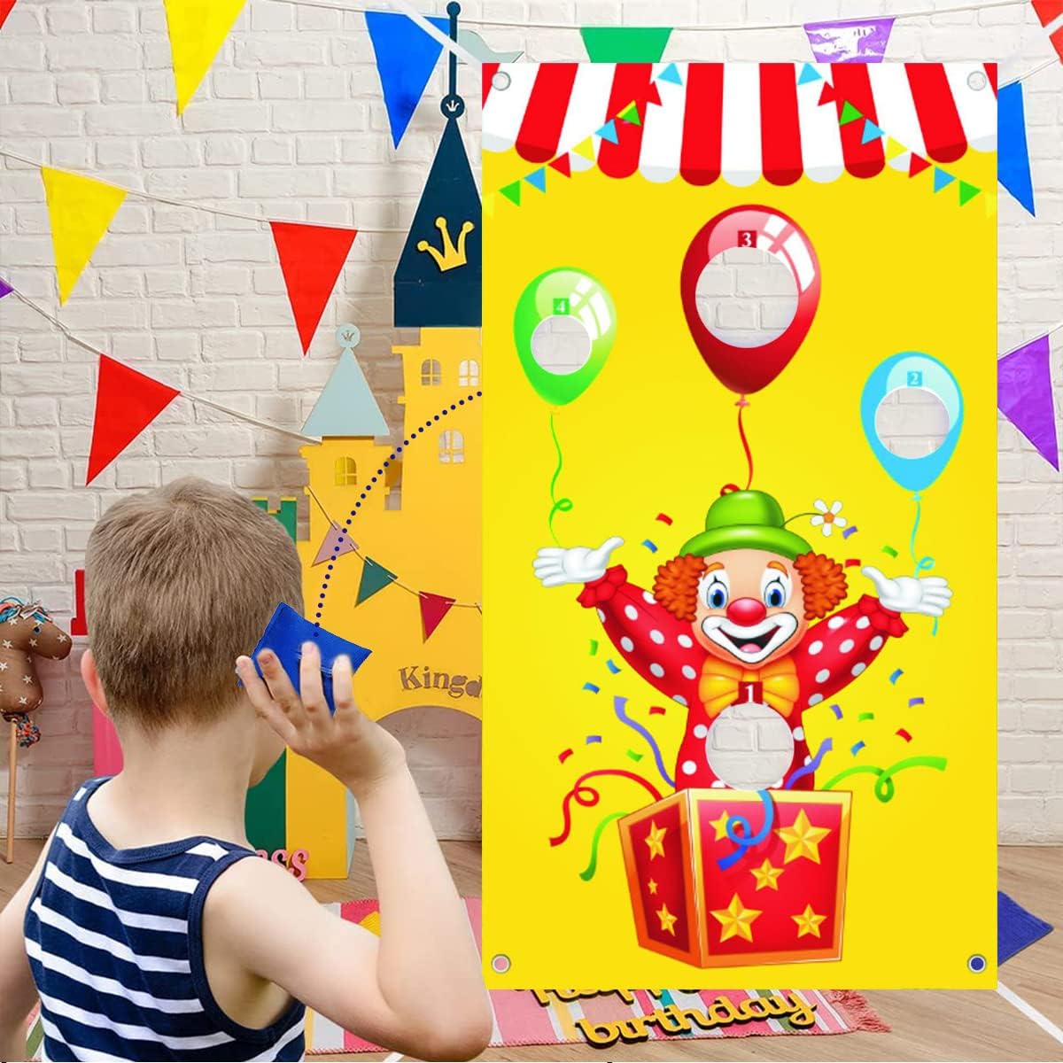 Throwing Game Carnival Toss Games Clown Banner with 3 Bean Bags Circus ...