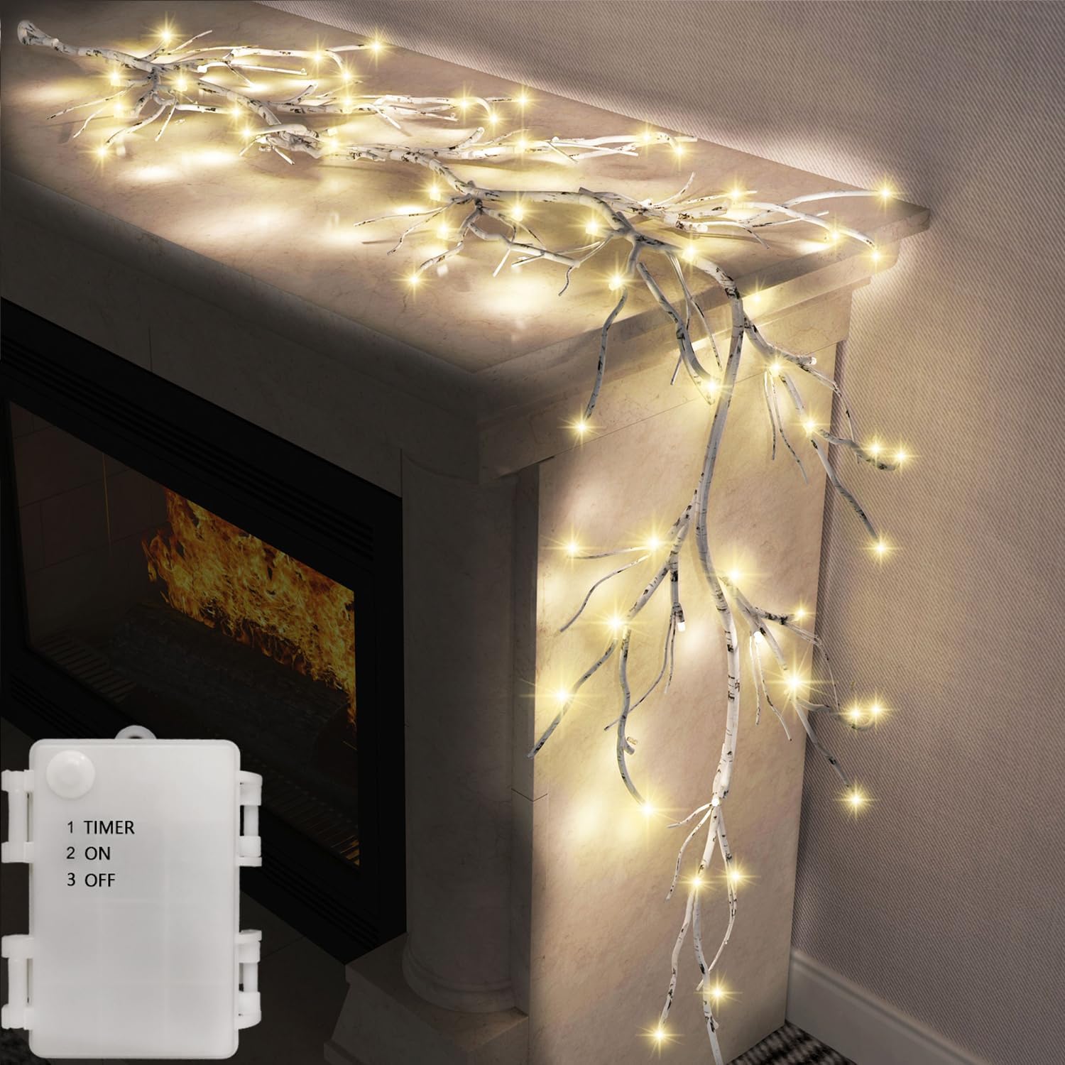 Amazon.com: Hypestar Lighted Garland with Birch Twigs, 6FT Lighted ...