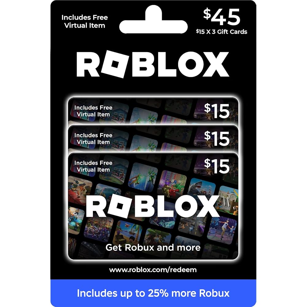 $11/mo - Finance Roblox Physical Gift Cards, Multipack of 3 x $15 ...