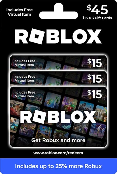 Amazon.com: Roblox Physical Gift Cards, Multipack of 3 x $15 [Includes ...