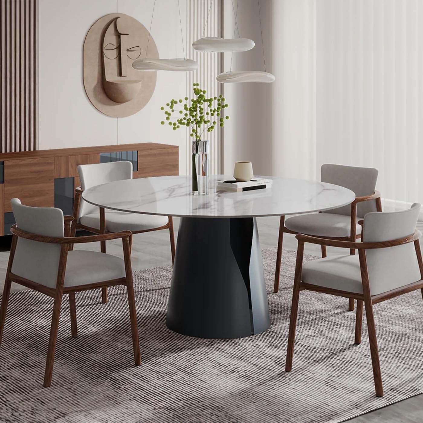 Buy 47" White Sintered Stone Dining Table, Round Dining Table for 4 ...
