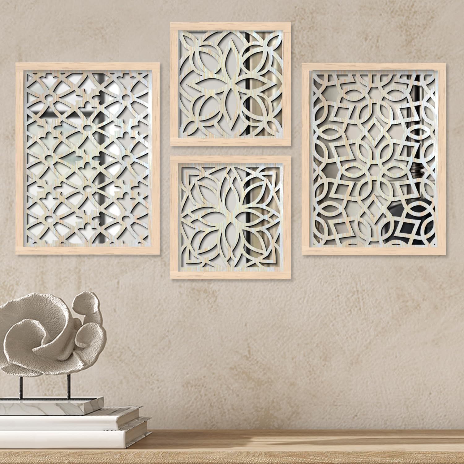 Buy BANGERZ Modern Art Wood Mirror Wall Decor Elegant Wooden ...