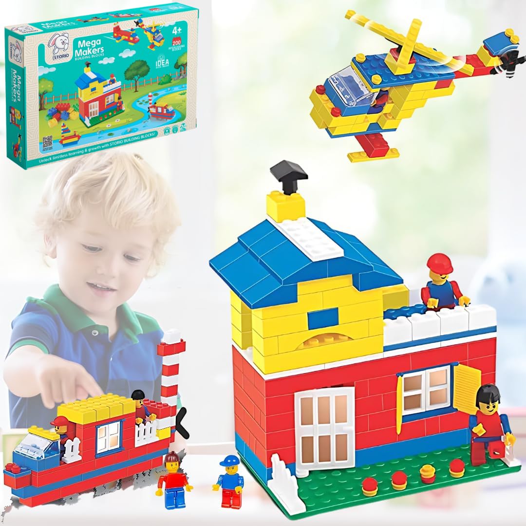 Storio Toys Mega Makers Kids 200+ Pcs Building and Construction Blocks ...