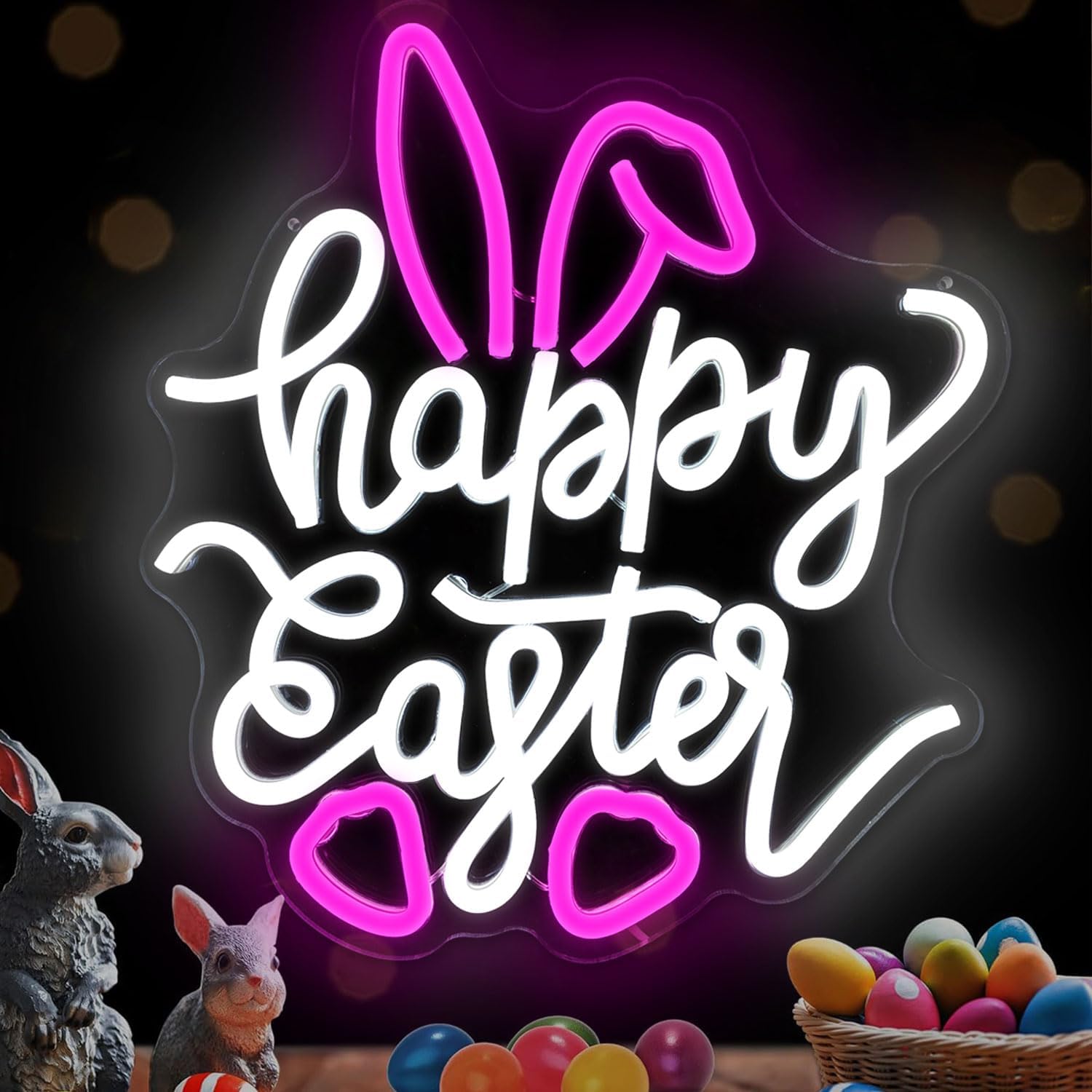 Amazon.com : OvoNinn Happy Easter Neon Sign Easter Bunny Neon Light ...