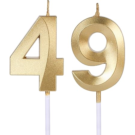 Amazon.com: 49th & 94th Birthday Candles for Cake, Gold Number 49 94 3D ...