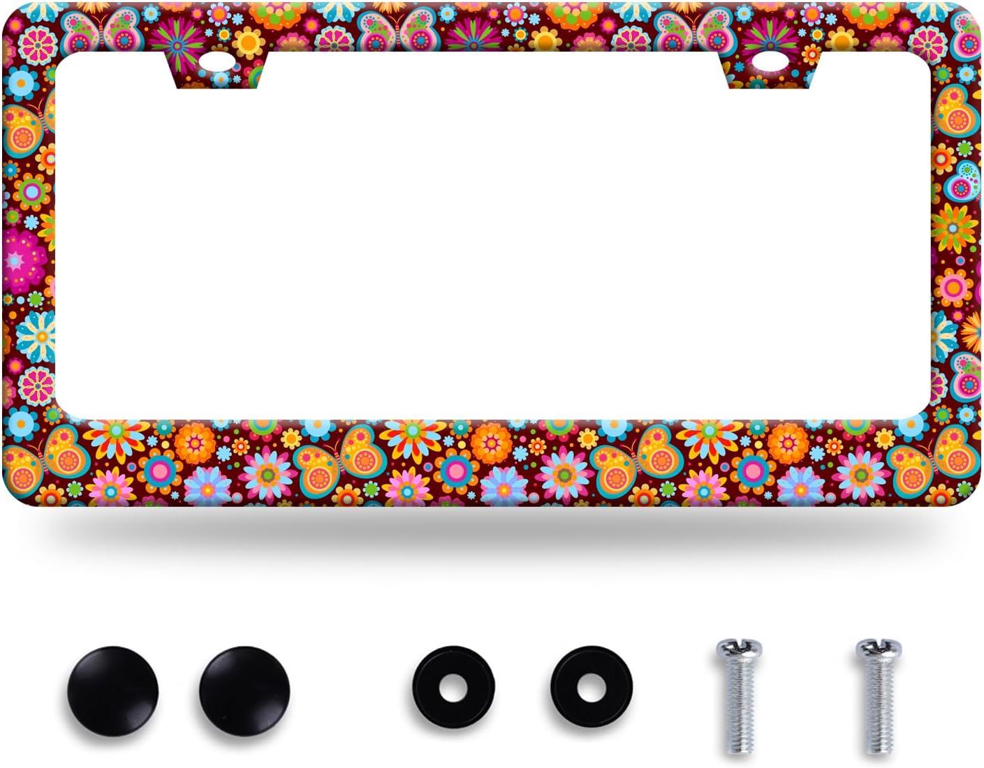 Amazon.com: Hippie Flowers License Plate Frame Hippie Butterfly Floral ...