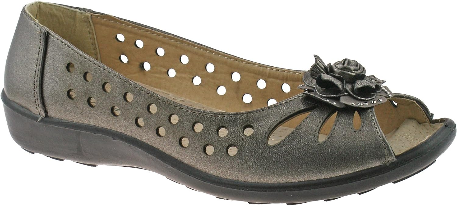 Boulevard Bow Open Toe Summer Shoes Various Multi Colours - Pewter PU ...