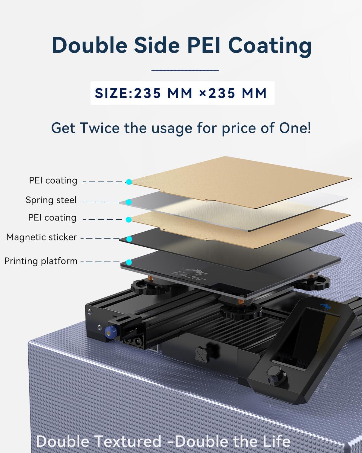 Snapklik.com : Double Sided Textured PEI Sheet 235mmx235mm For Neptune ...