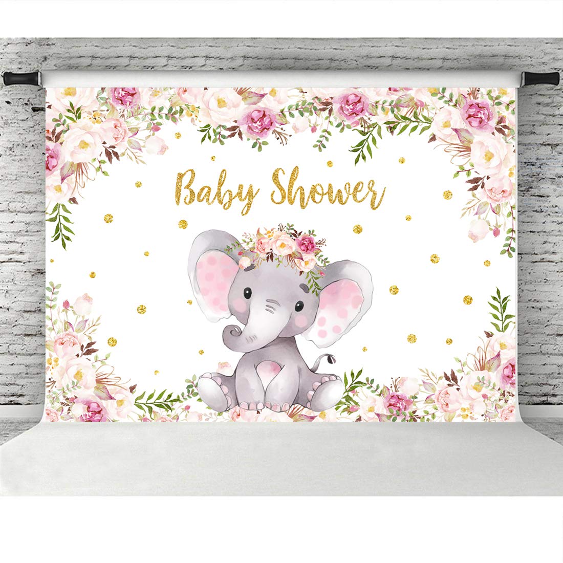 Girl Elephant Baby Shower Backdrop Purple Floral Elephant Baby Shower ...