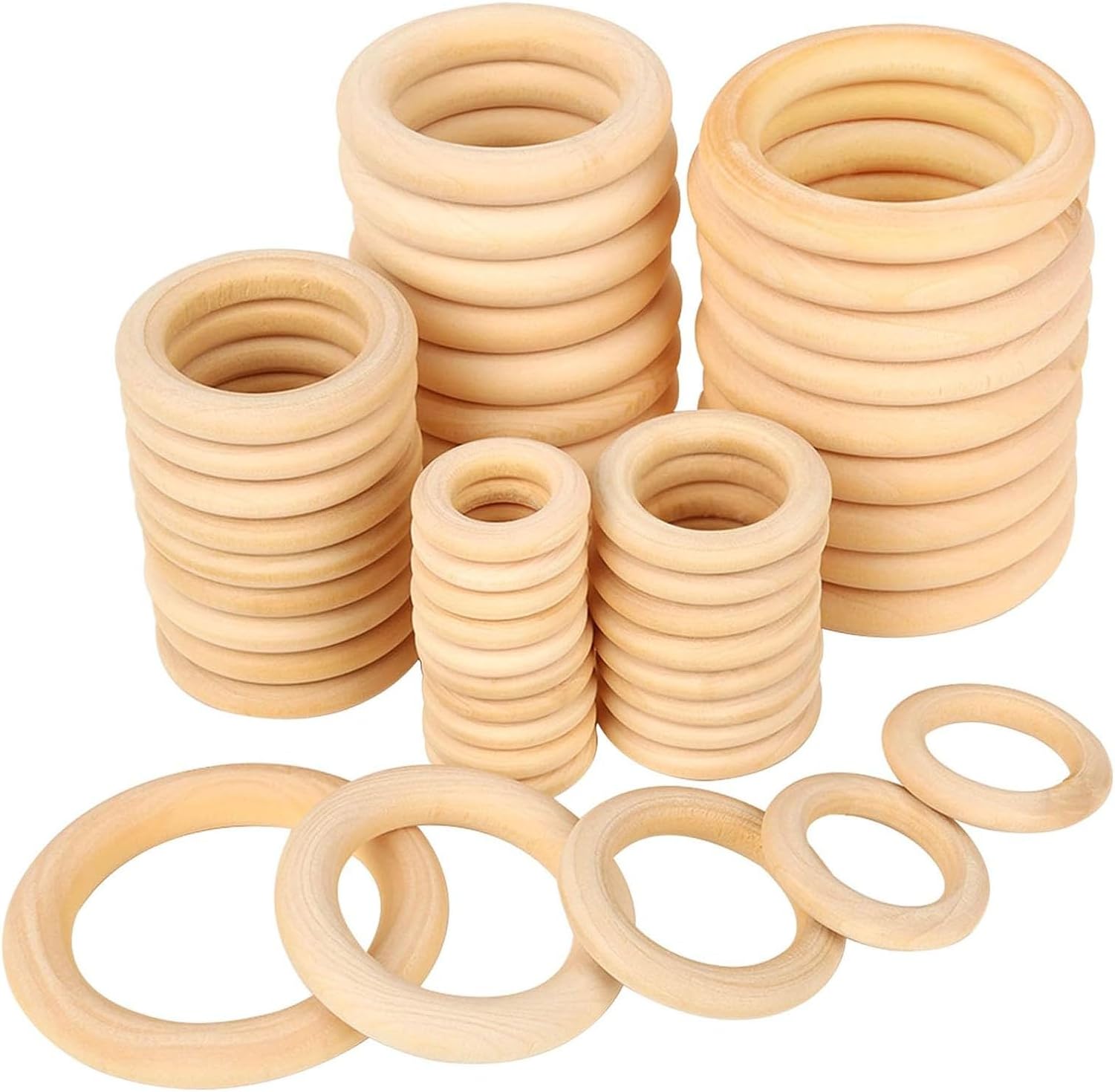 Wooden Rings, 24 PCS Unfinished Natural Solid Wooden Loops for DIY ...