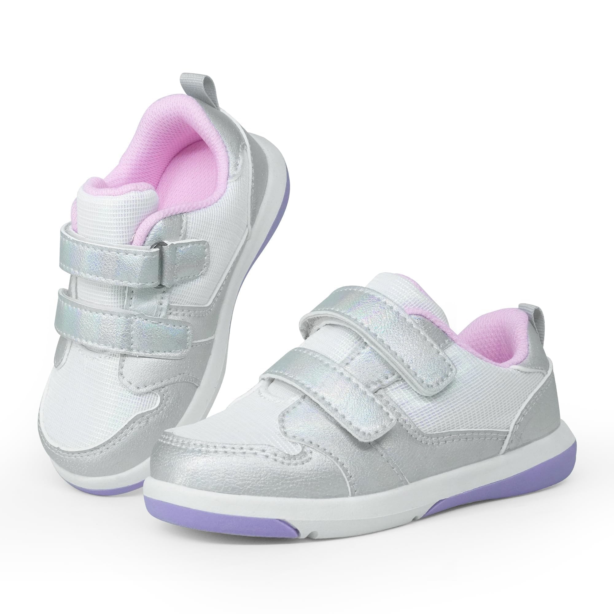 Snapklik.com : Wide Toddler Girl Sneaker Size 8 Silver Pink Casual ...