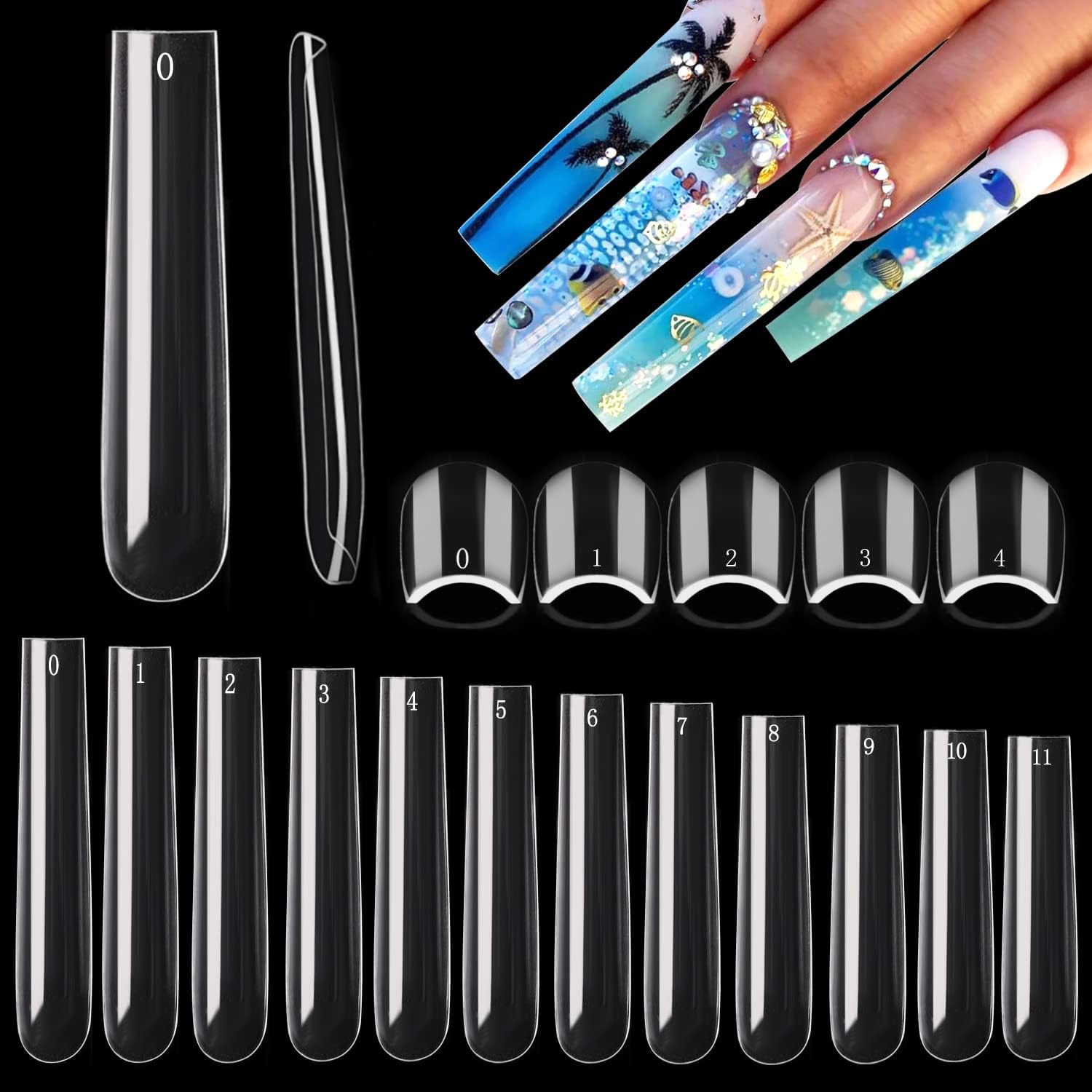 600PCS Square Nail Tips Full Cover, 3XL Clear Nail Tips for Acrylic ...