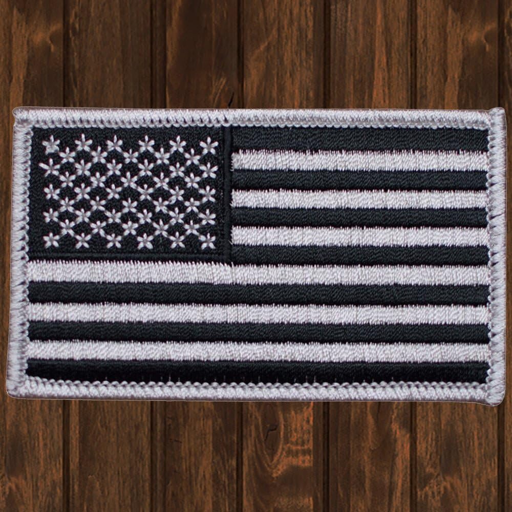 Amazon.com: Paddy's Patches American Flag, USA Gray & Black Iron On ...