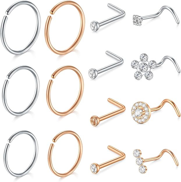 Zolure 18g Nasenring Fur Damen Herren Doppelt Nasenpiercing ...