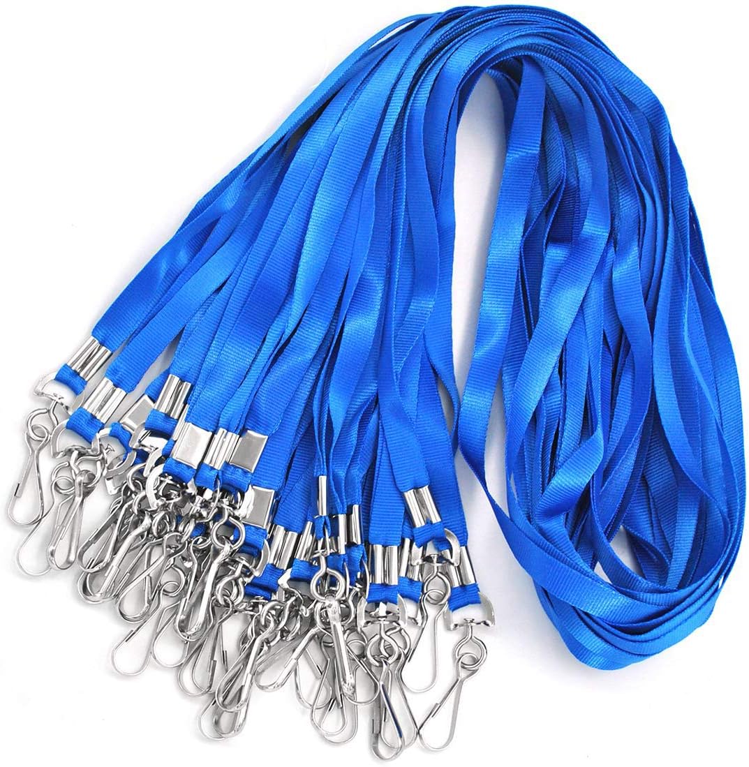 Blue Lanyards 100 Pack 36″ Premium Bulk Flat Lanyard ID Badge Lanyards ...