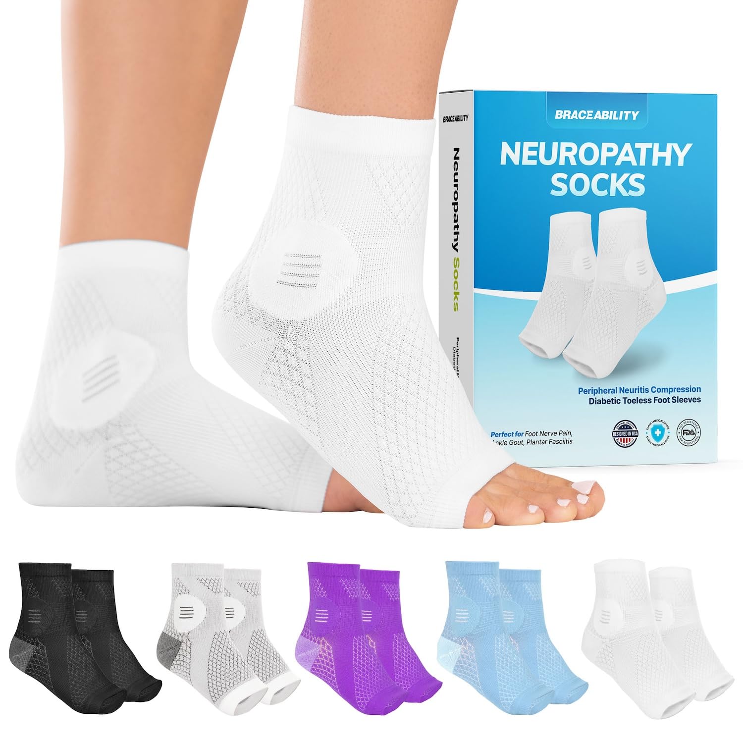 Amazon.com: BraceAbility Neuropathy Socks (Pair) - Peripheral Neuritis ...