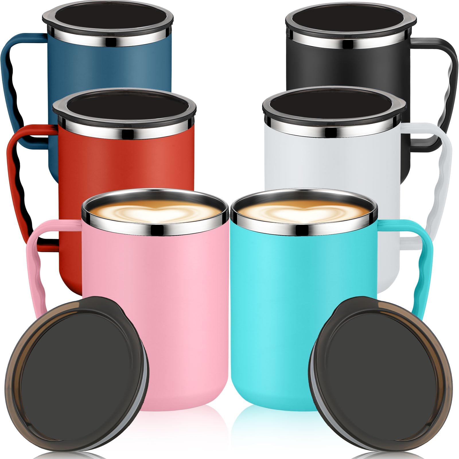 Amazon.com: 6 Pack Coffee Mug with Handle and Lid 17 oz Coffee Travel ...