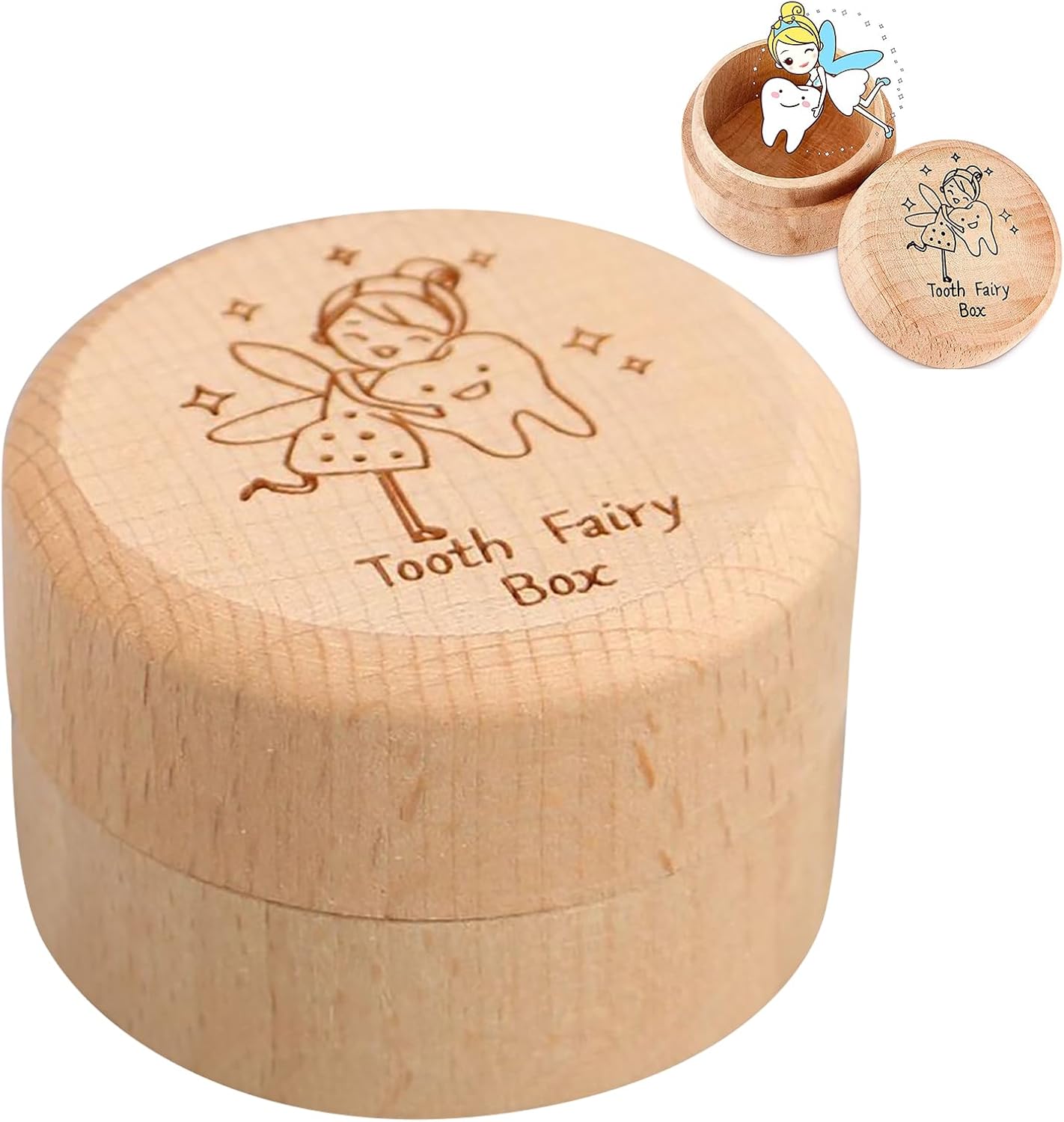 KMZ Tooth Fairy Box Wooden Tooth Box Keepsake Cute Baby Tooth Storage ...
