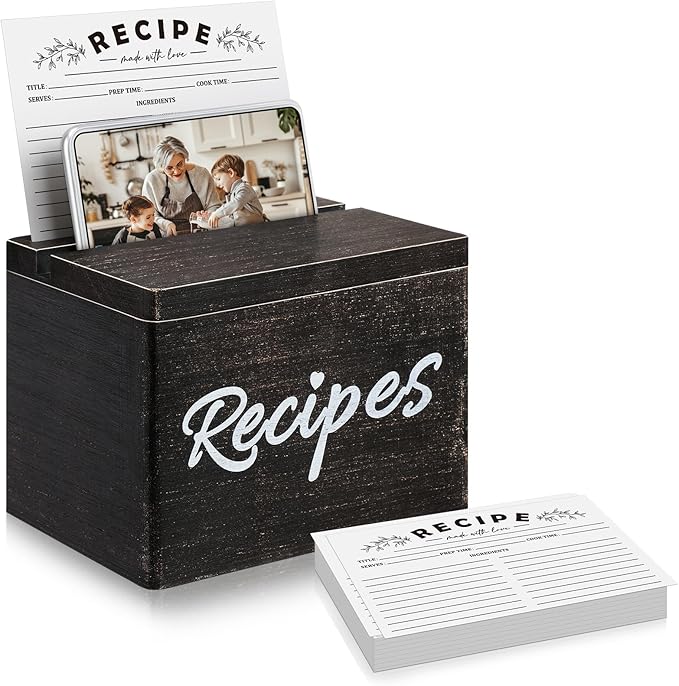 Amazon.com: Hoteam Wooden Recipe Box with Cards Rustic Wood Recipe Card ...