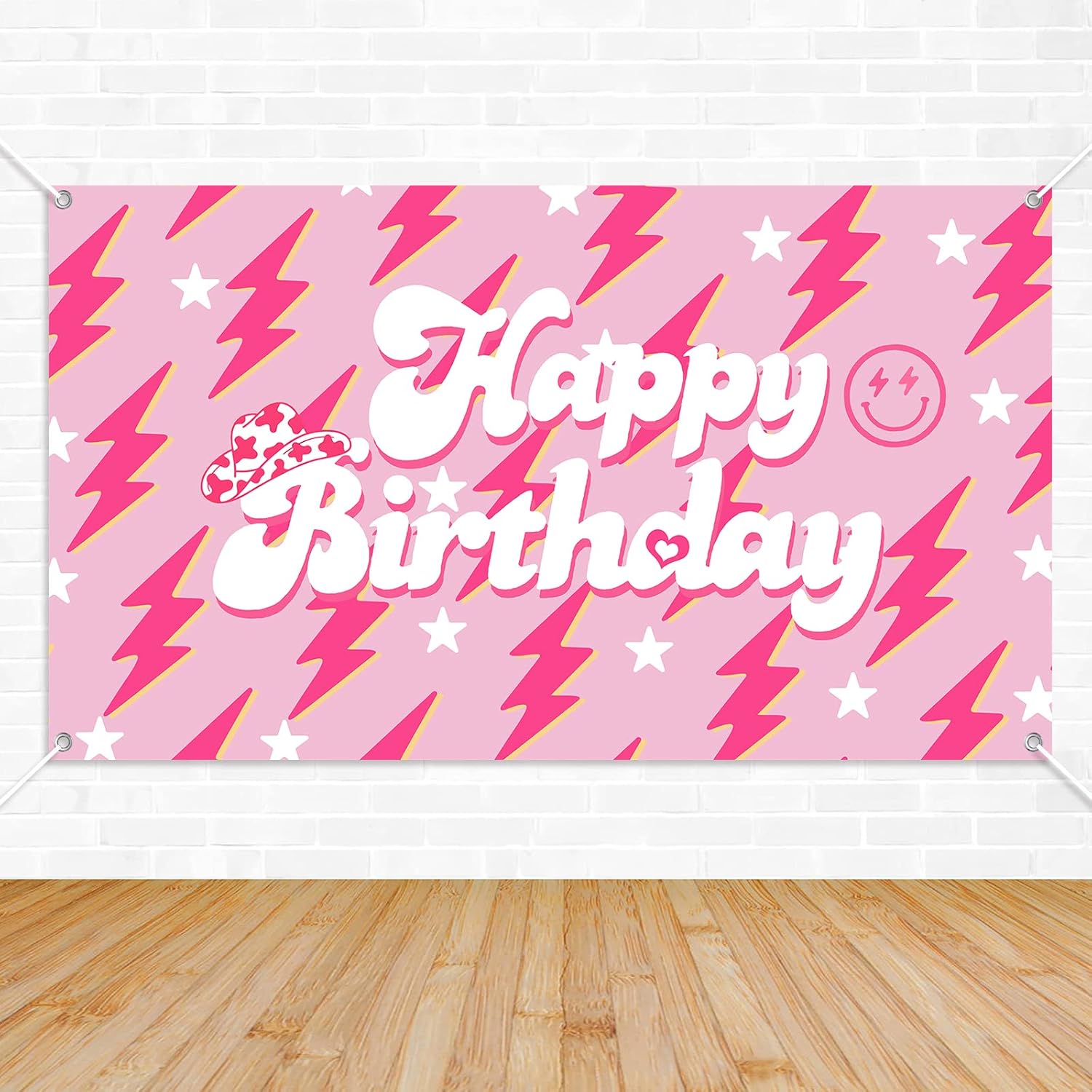 Amazon.com: Preppy Happy Birthday Backdrop Hot Pink Birthday Banner ...