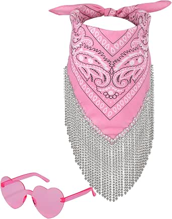 Amazon.com: Rhinestone Bandana, Rhinestone Fringe Bandanas with Heart ...