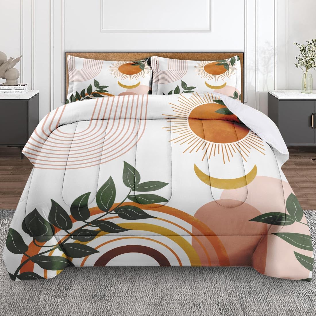 Amazon.com: Culudea Boho Mid Century Comforter Set Full Size, Sun ...
