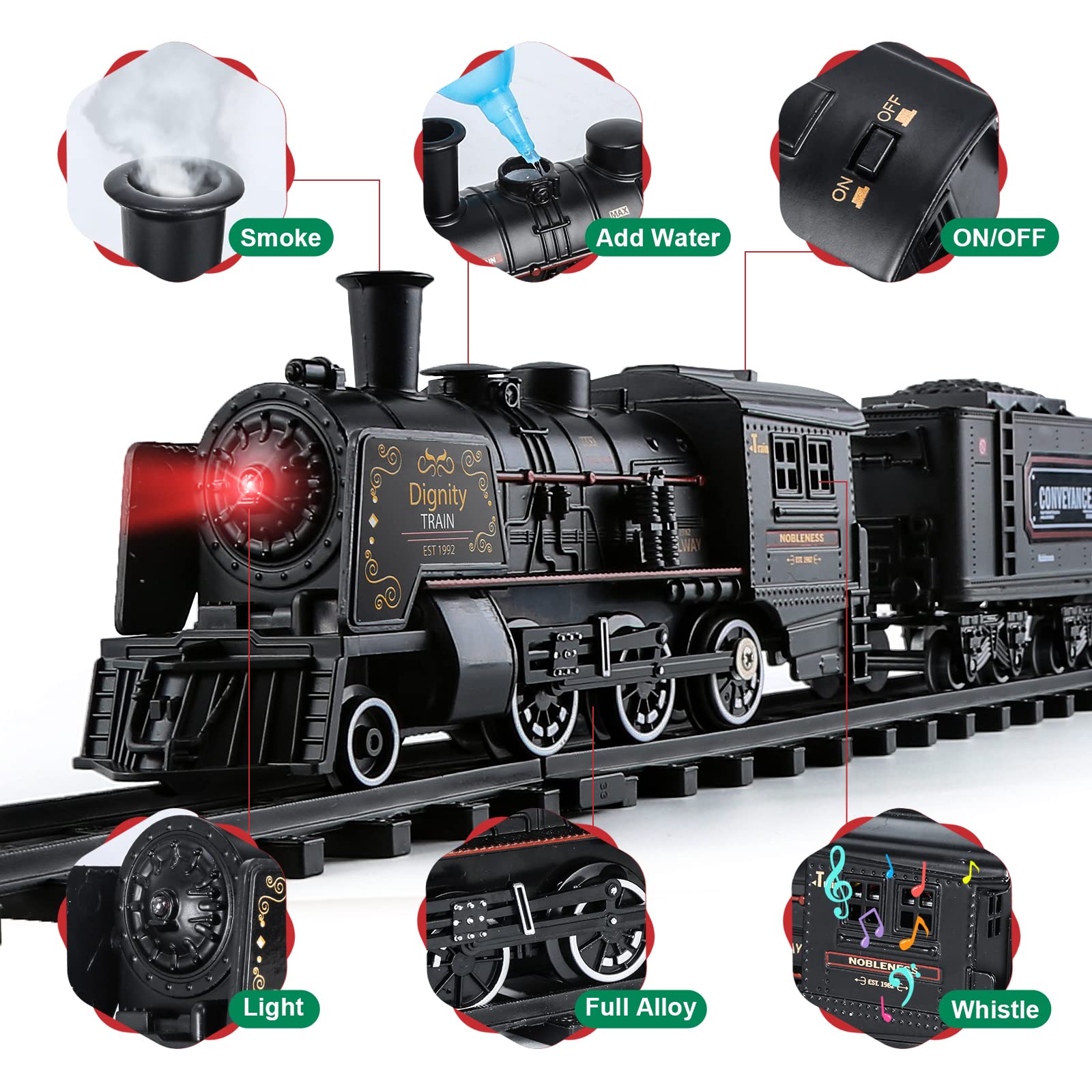 Train Set Toys for Boys - Metal Alloy Steam Locomotive w/Smoke, 2 ...