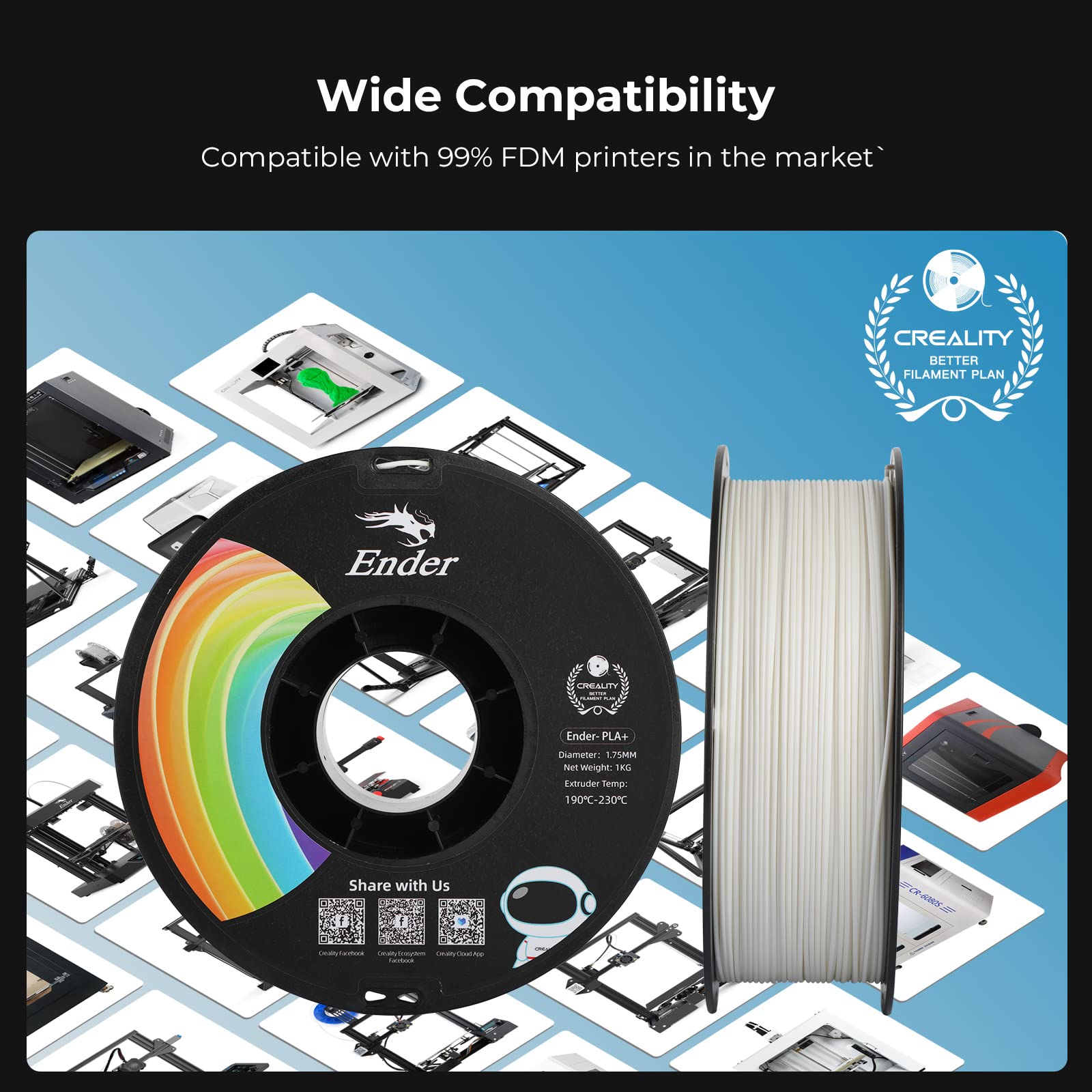 Creality PLA Filament 1.75mm, Upgrade PLA+ Filament Strong Toughness No ...