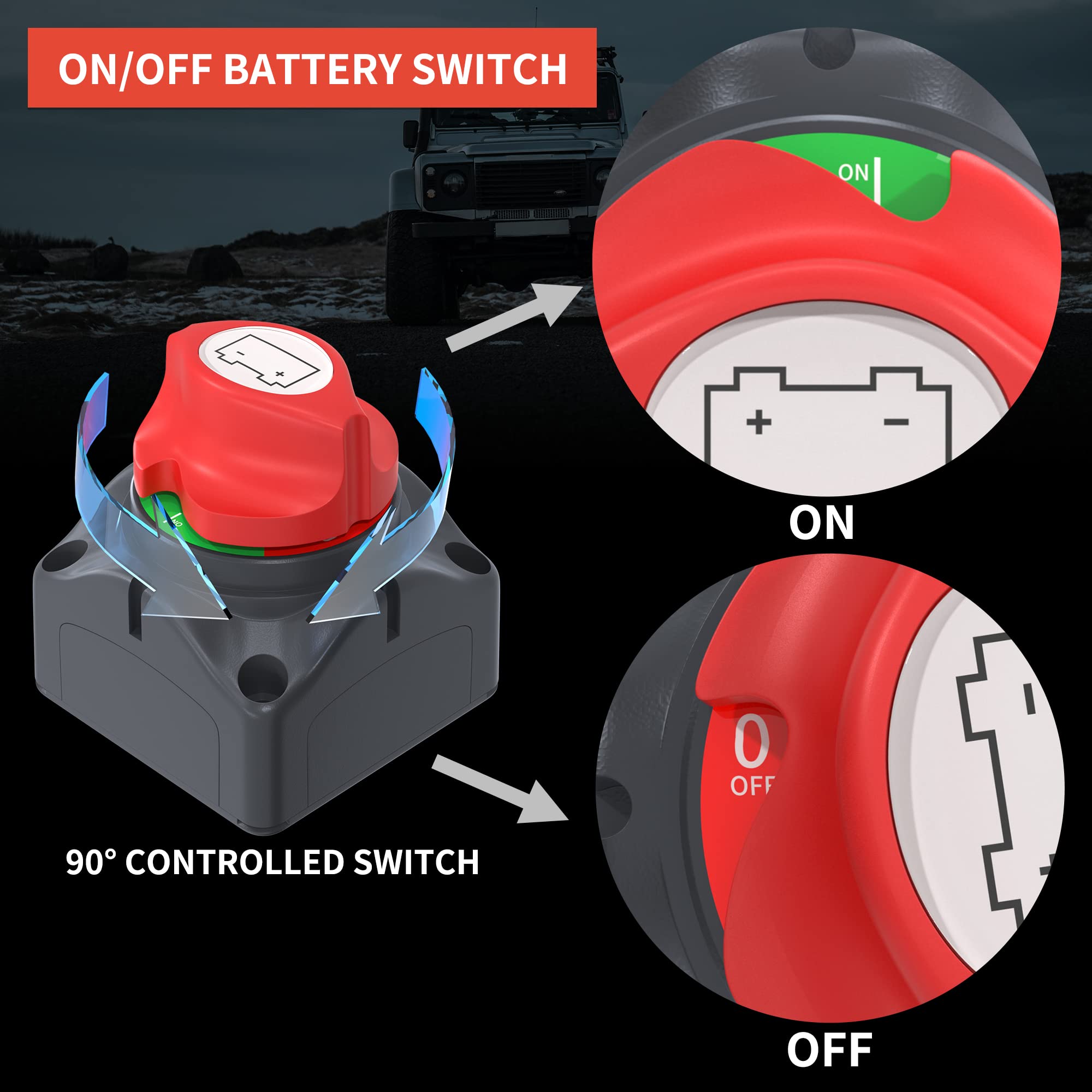 Snapklik.com : Battery Disconnect Switch 12V-48V Waterproof Marine ...