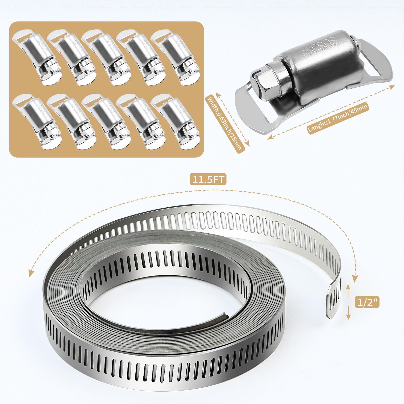 Snapklik.com : 304 Stainless Steel Hose Clamps - For DIY,Cut-To-Fit 11. ...