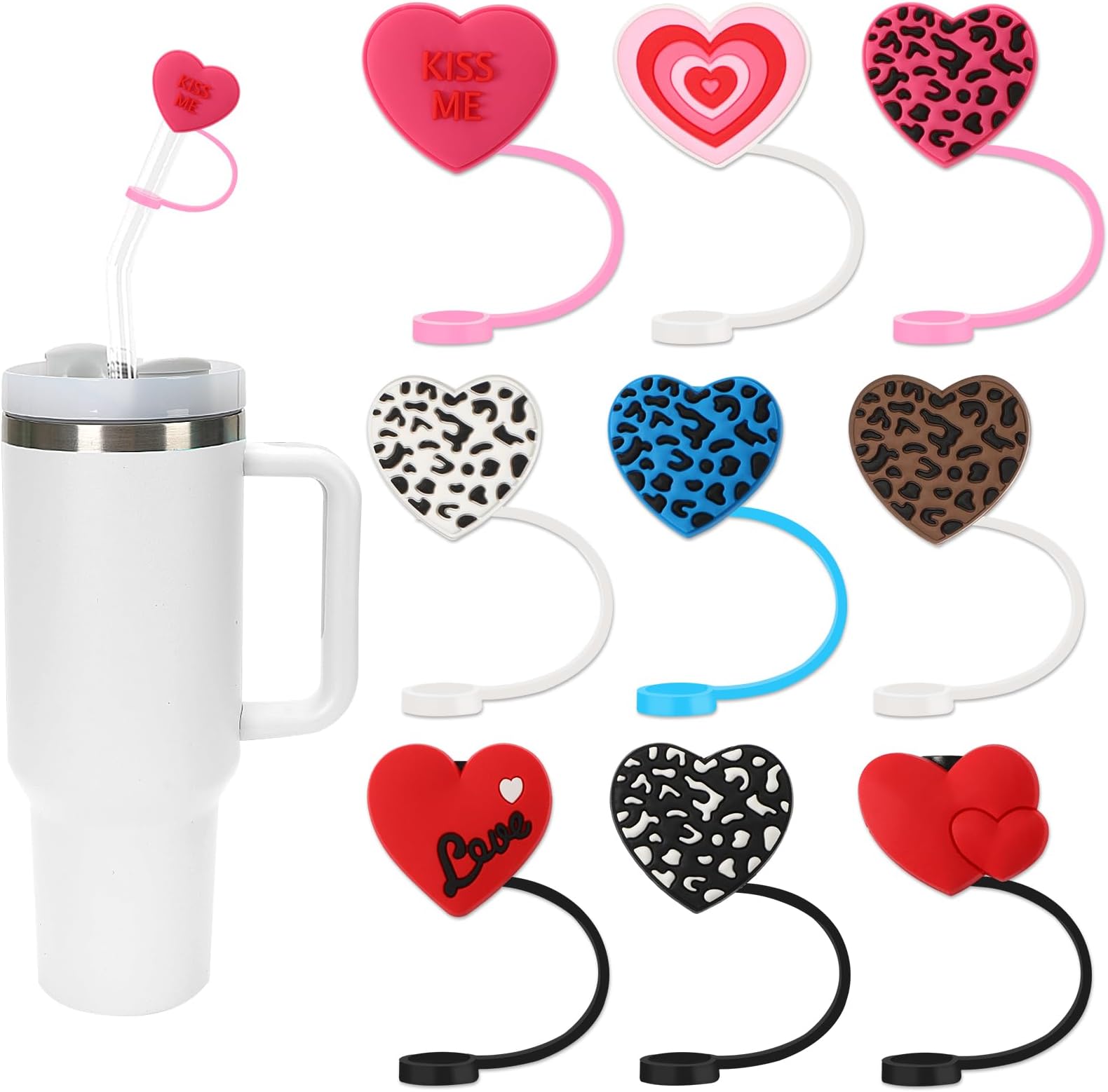 Amazon.com: Straw Covers Caps 6Pcs, Silicone Heart Love Straw Toppers ...