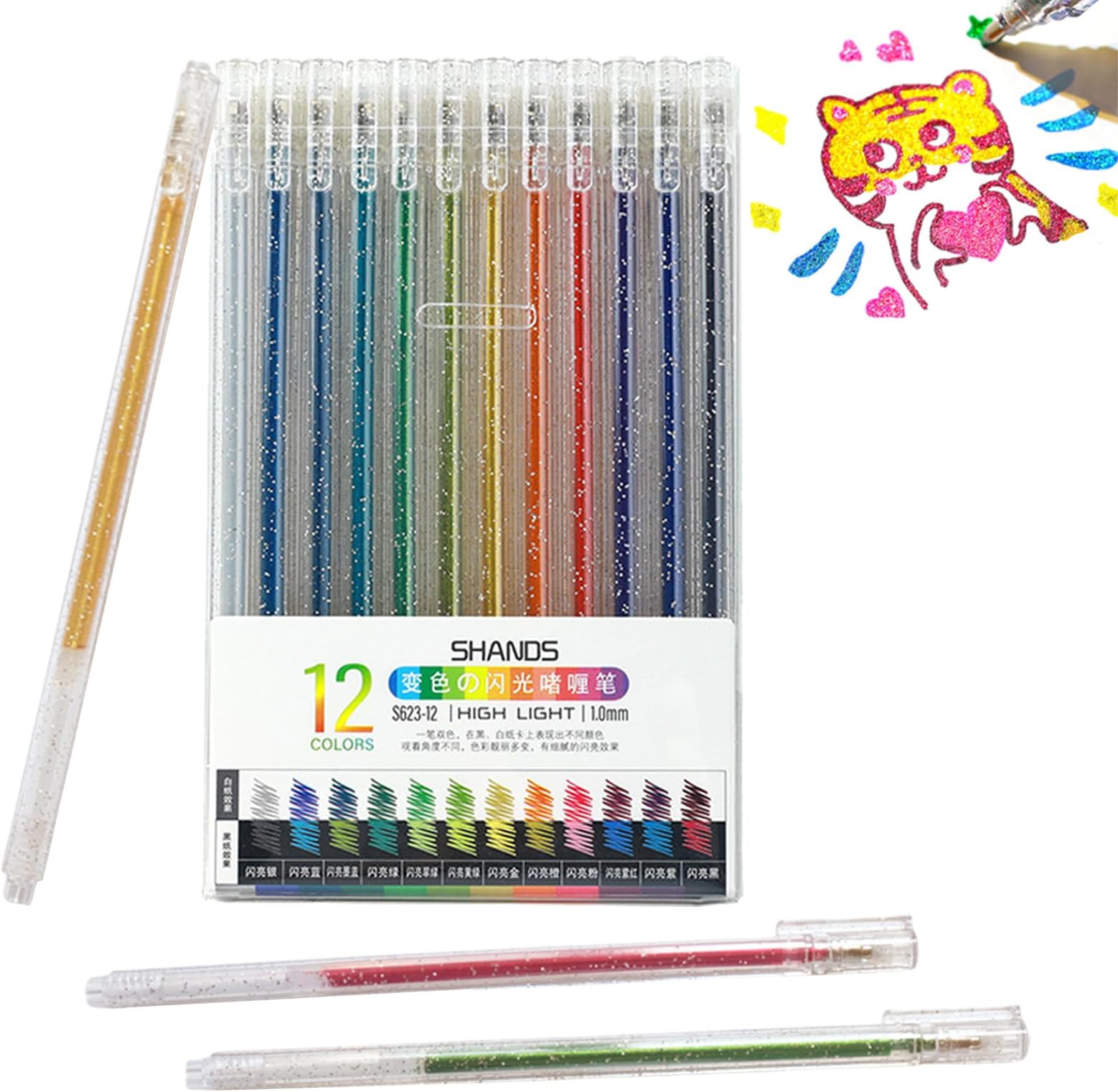 Amazon.com: Cooapen Glitter Gel Pens, 12 Colors Bold Point 1.0mm ...
