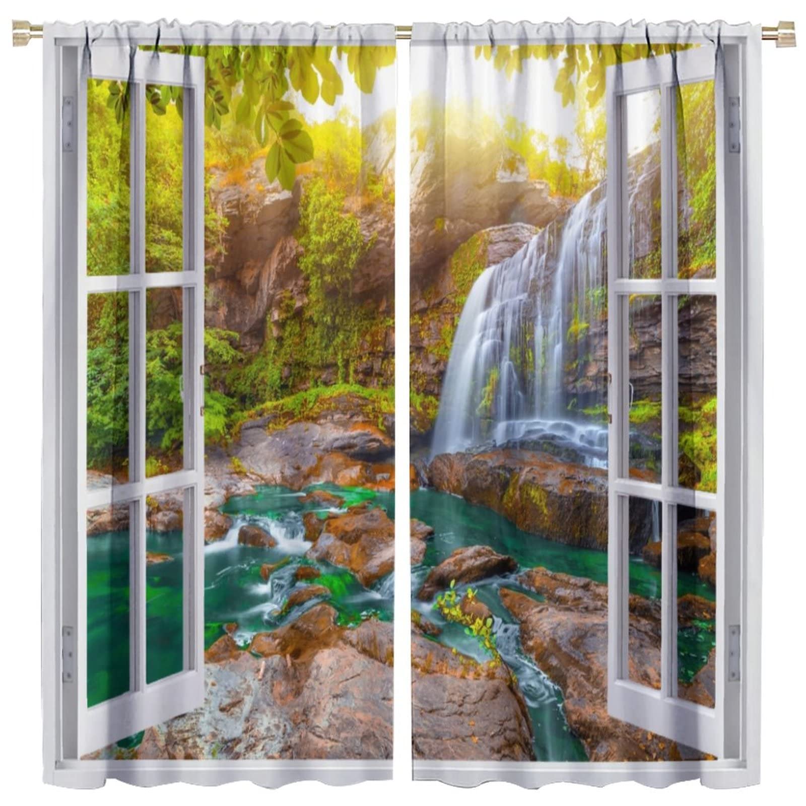 Amazon.com: Landscape Curtains,Nature Spring Scenery View Window Forest ...