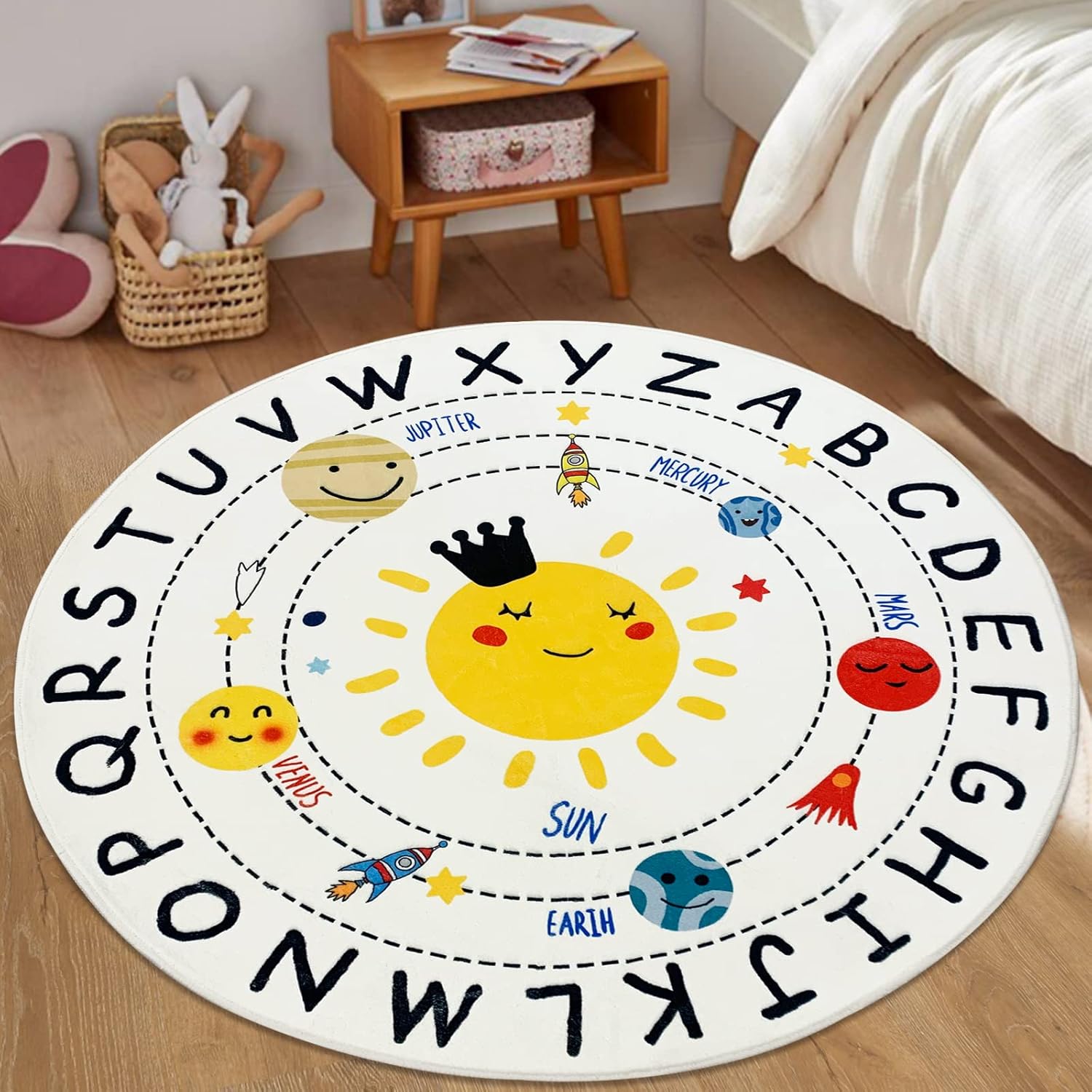 Amazon.com: USTIDE ABC Solar System Kids Rug, Round Washable Nursery ...