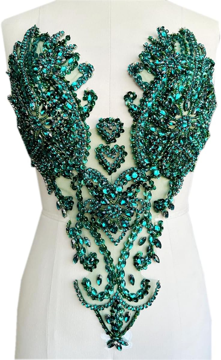 Amazon.com: Handmade Rhinestones lace Appliques sew on Beads Trim ...