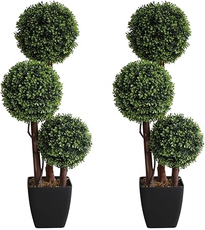 Amazon.com - Artificial Topiaries Ball Tree Outdoor, 3ft Fake Topiary ...
