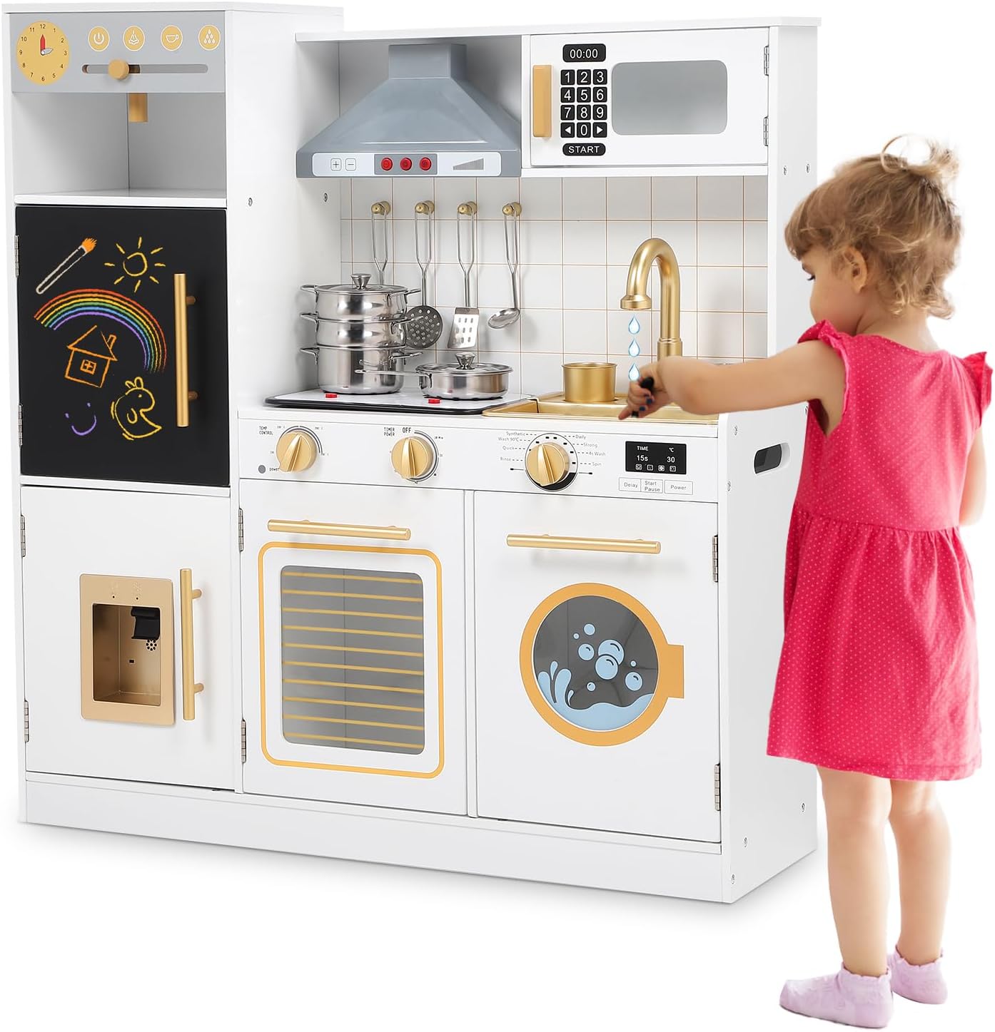 Amazon.com: Wooden Play Kitchen for Kids, Upgrade Chef Imaginative Play ...