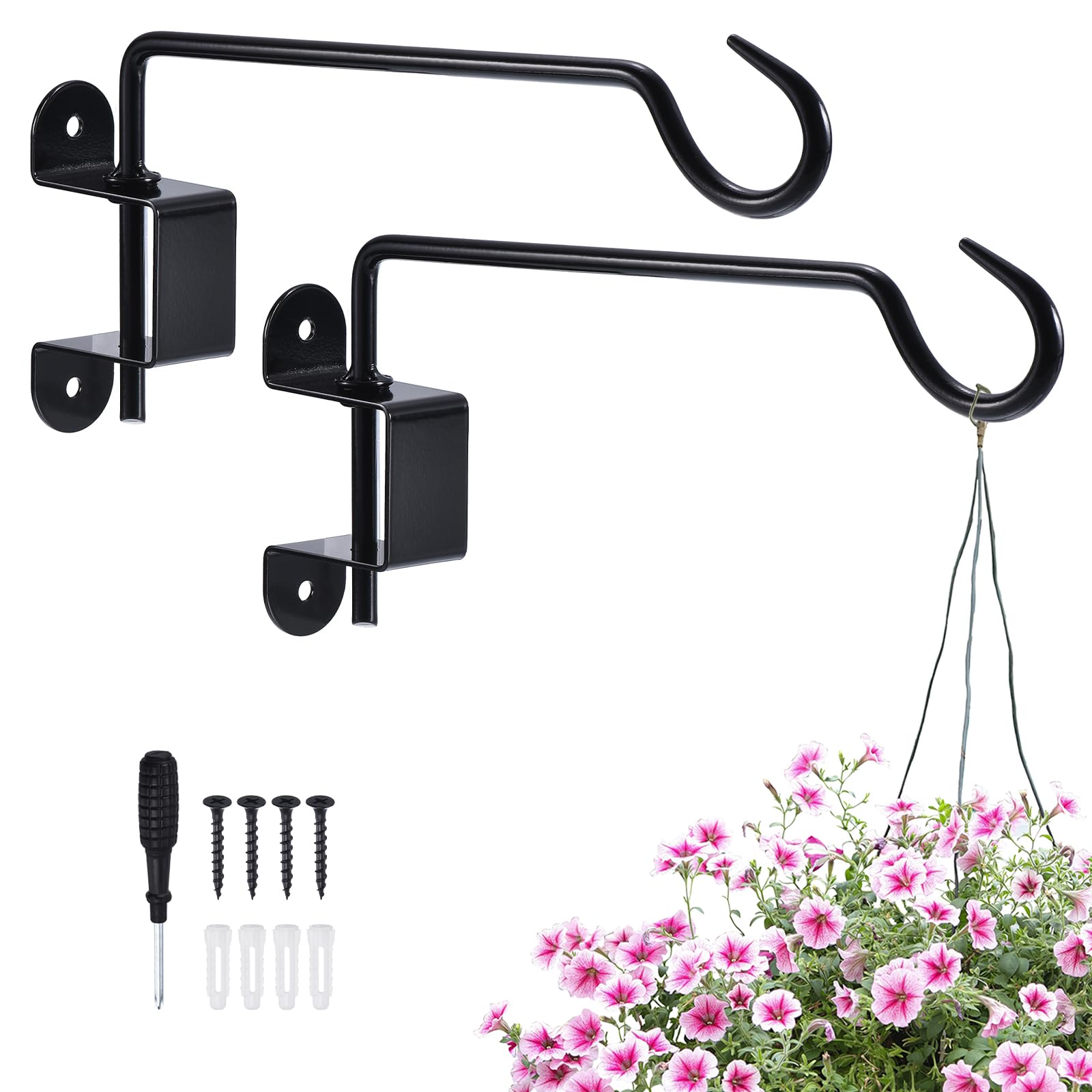 Iron Hanging Brackets 16 Inch 2 Pack Outdoor Heavy Duty- Plant Hanging ...