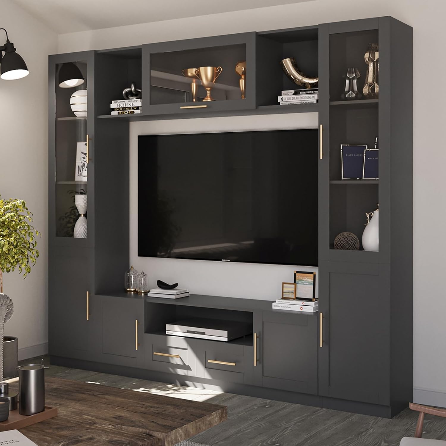 Amazon.com: Jiaoun 4-Piece Entertainment Wall Unit, Multifunctional TV ...