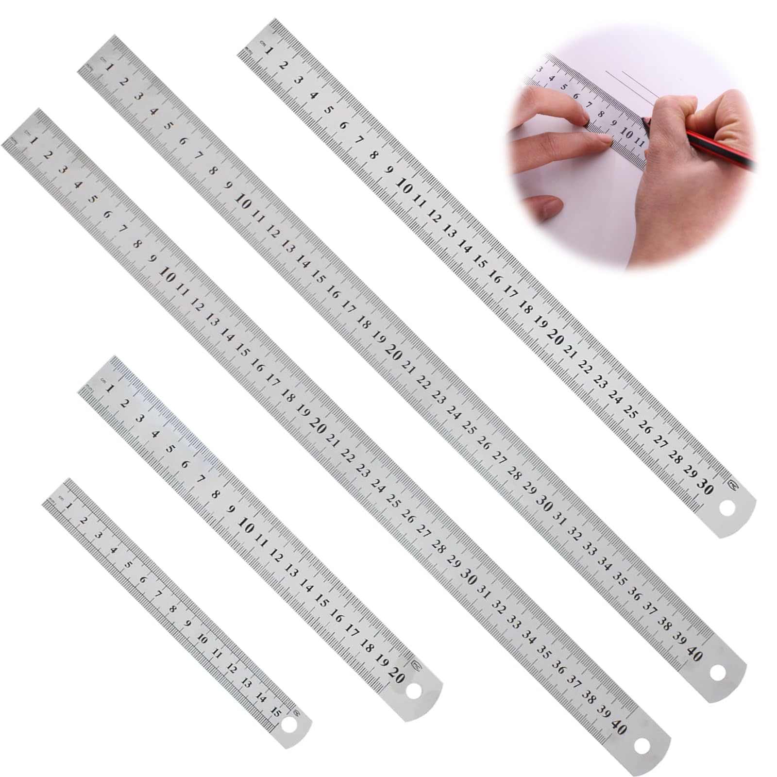 Edelstahl-Lineal 5er Set, Stahllineal 15/20/30/40/40, Metall Lineale ...