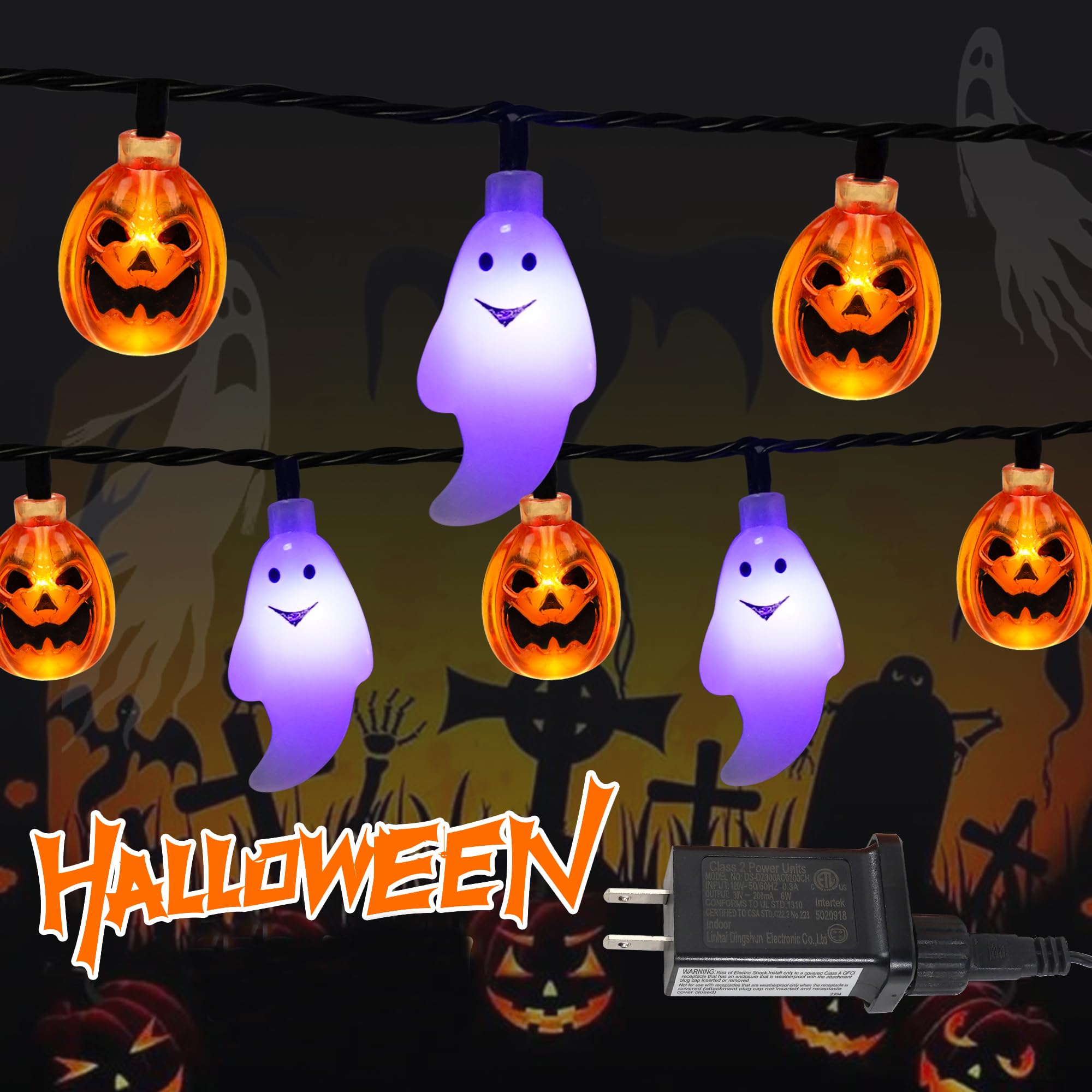 HAYATA Halloween String Lights - 70 LED 29.5Ft Pumkin & Spider & Bat ...
