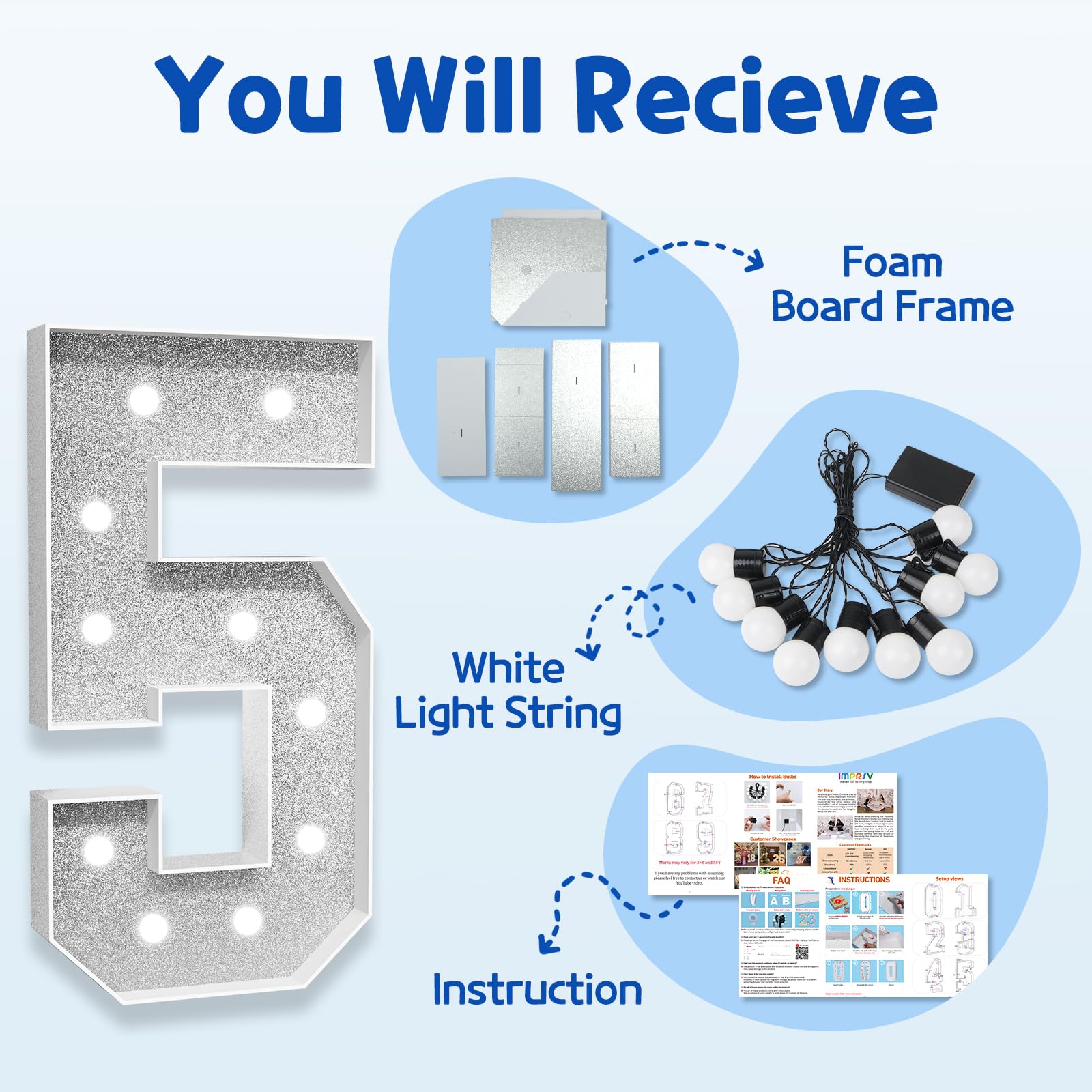 Snapklik.com : Marquee Numbers Silver Party Decoration: 4FT Large Light ...