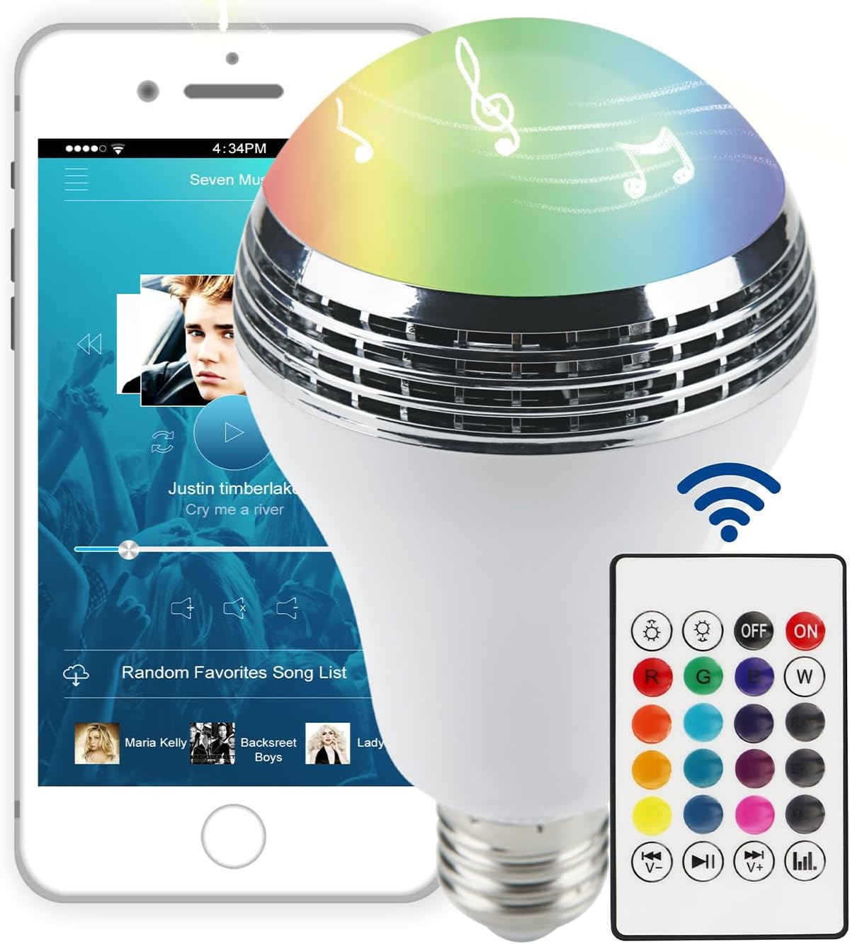 Amazon.com: Texsens LED Light Bulb Bluetooth Speaker, 6W E26 RGB ...
