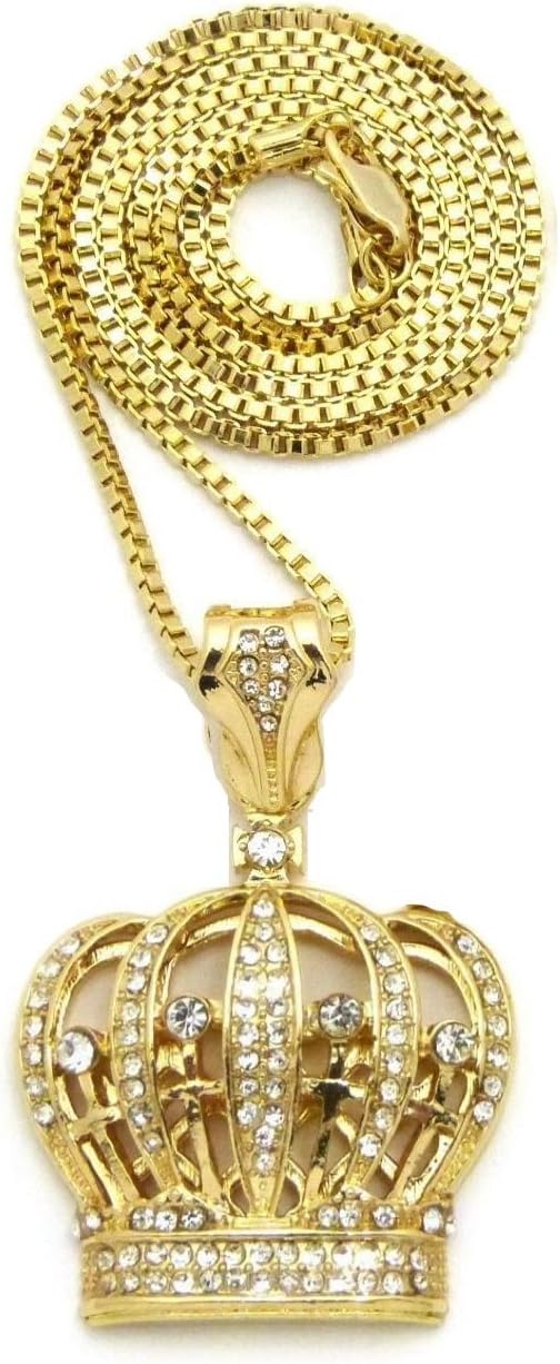 Shiny Jewelers USA Mens Hip Hop Iced Out King Crown Pendant Box Cuban ...